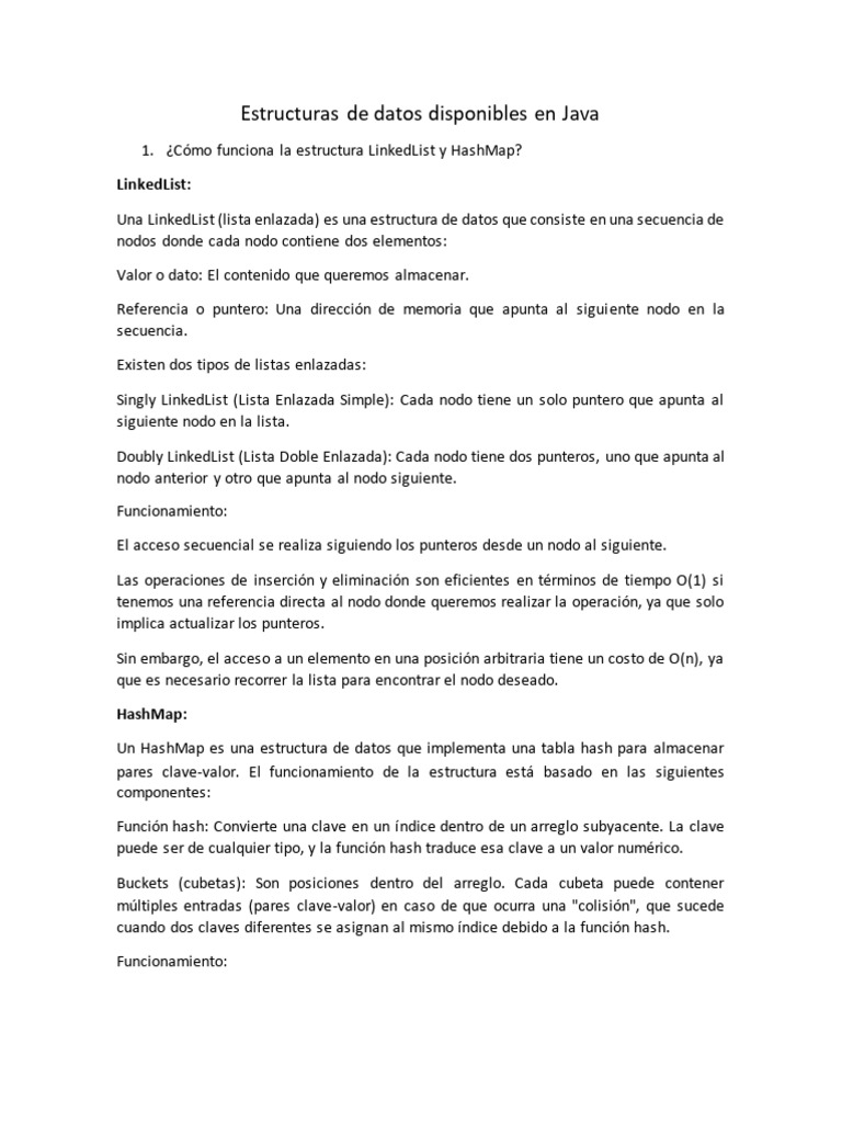 Estructuras de datos en Java: LinkedList y HashMap | PDF | Puntero ...