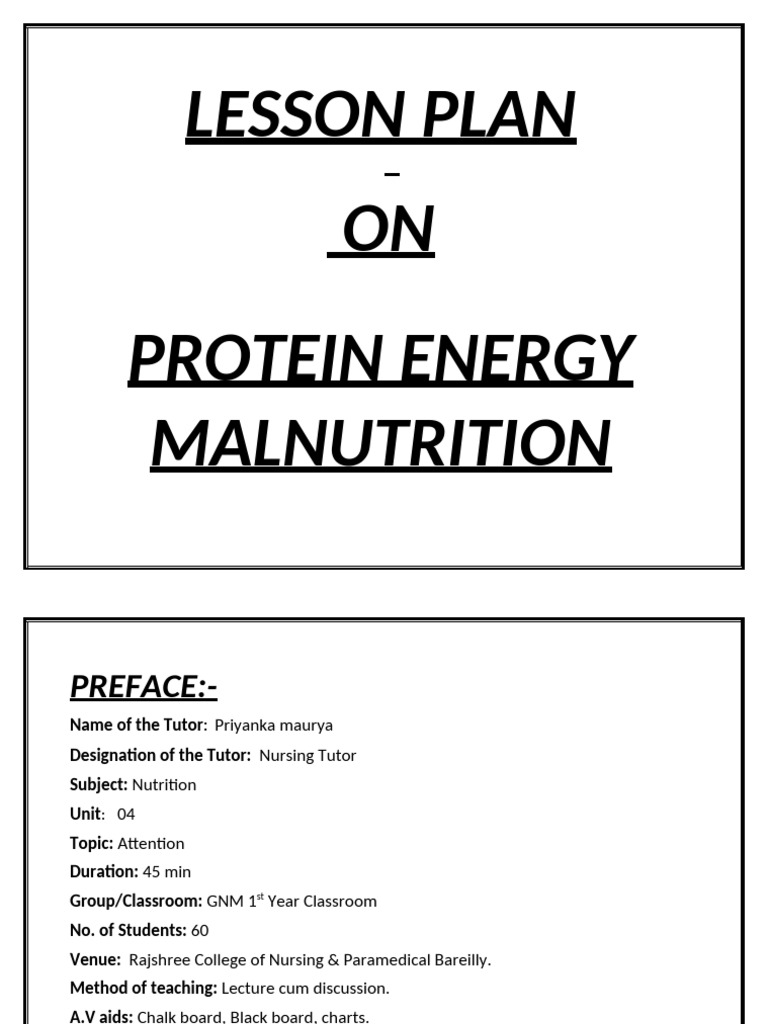 Lesson Plan On Malnutrition by Priyanka | PDF | Malnutrition | Diseases And Disorders
