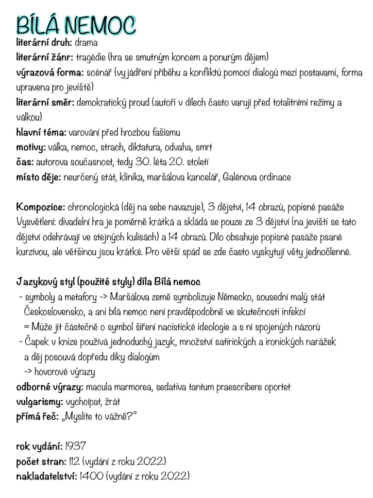 Karel Čapek - Bílá Nemoc | PDF