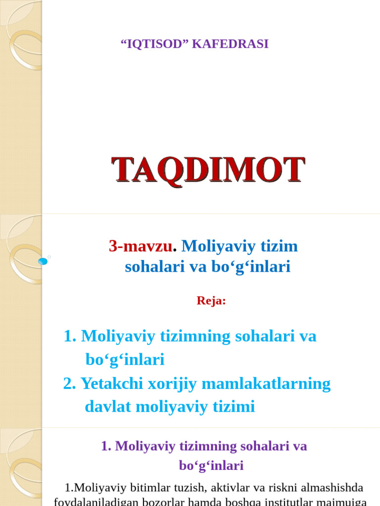 3-Mavzu. PR Moliyaviy Tizimi Va Uning Bo G Inlari | PDF