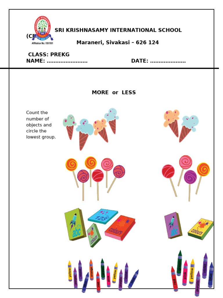 PreKG Activity Worksheet Guide | PDF