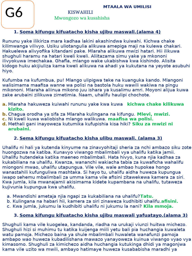 Grade 6 Combined Marking Schemes | PDF