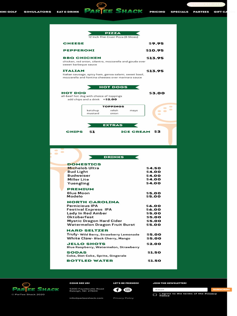 Food and Drink Menu ParTee Shack | PDF