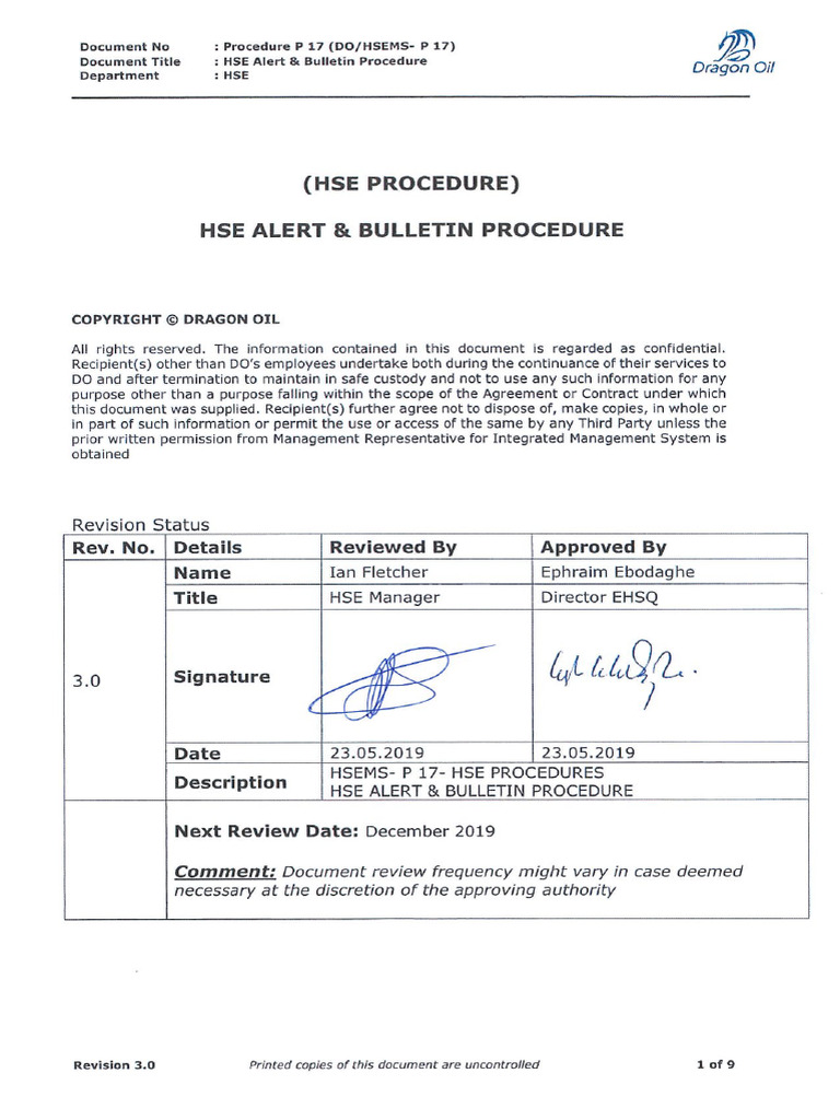 HSE Alert and Bulletin Procedure | PDF | Information
