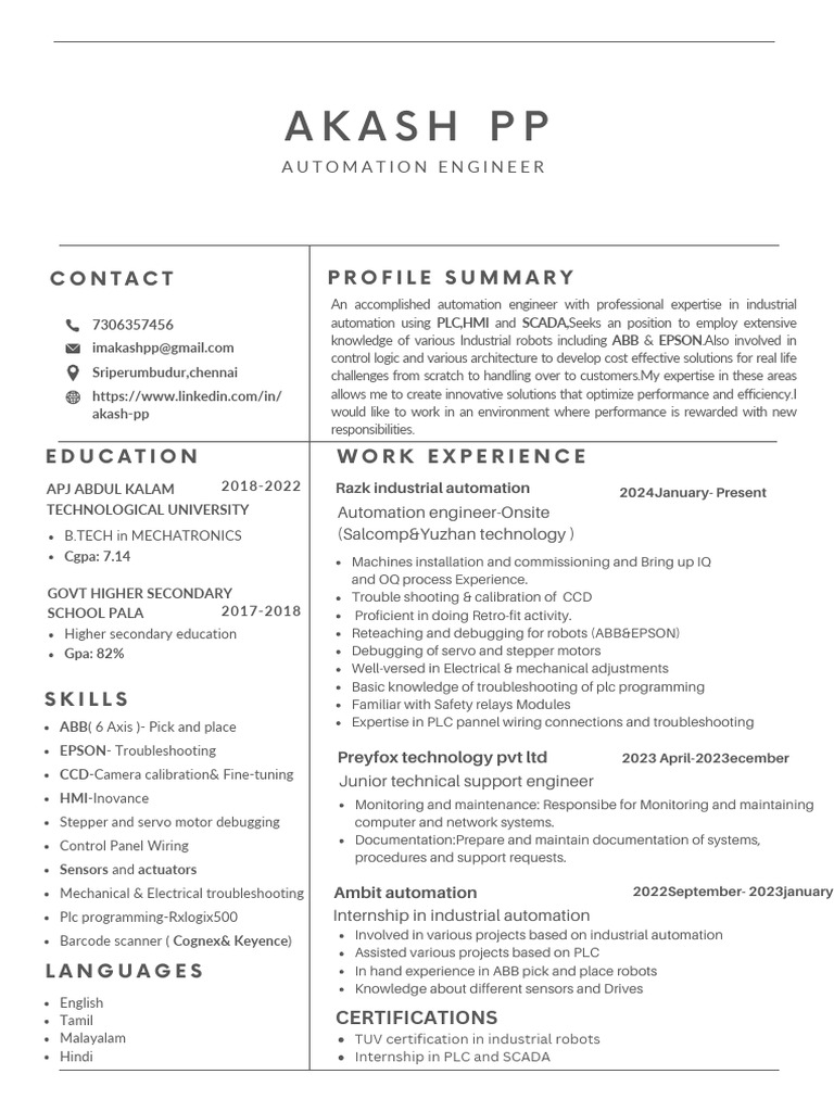 akash_resume | PDF | Programmable Logic Controller | Automation