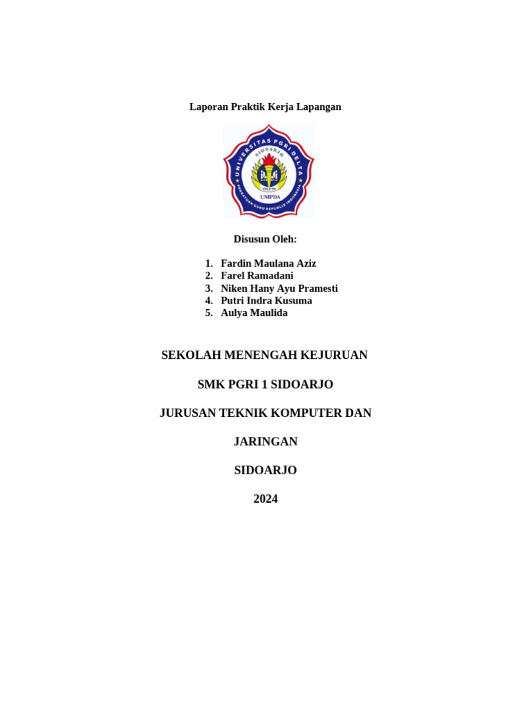 Contoh Cover Laporan PKL & Lembar Pengesahan (5) | PDF
