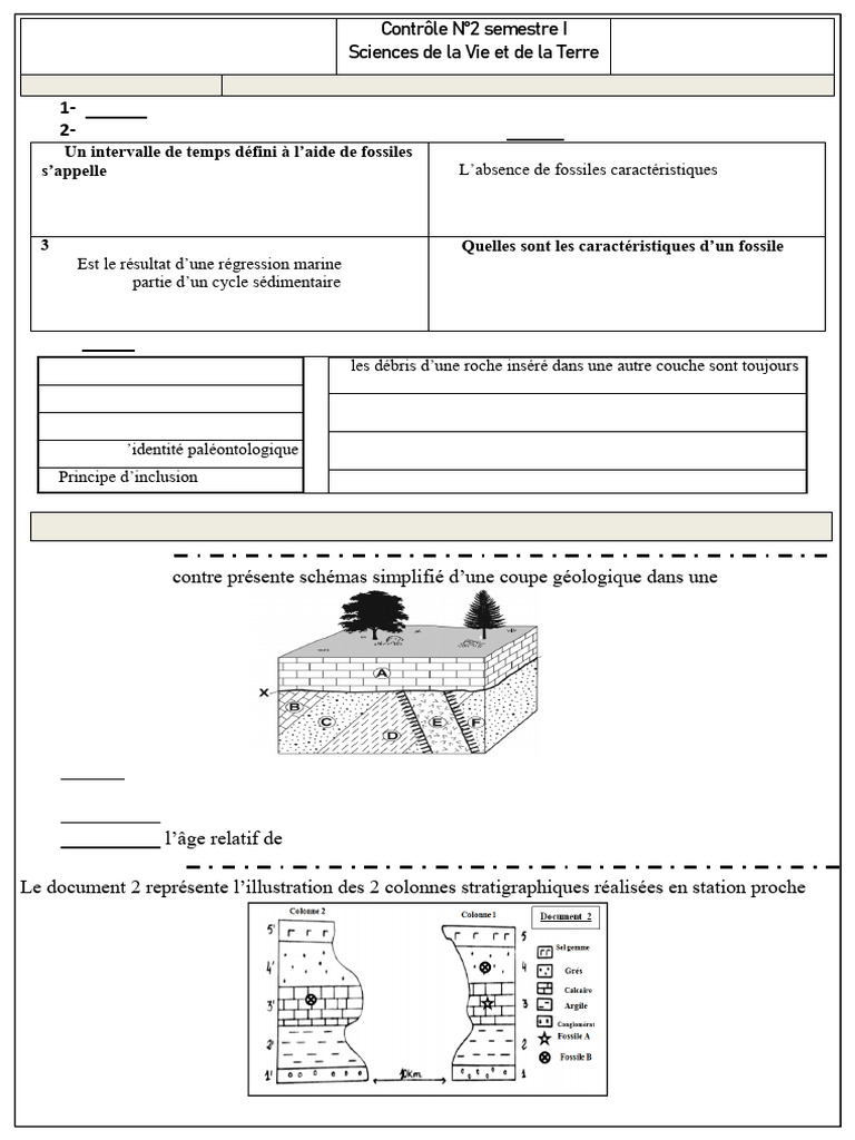 Controle 2 1er Bac Ex Exemple 3 2022 | PDF | Stratigraphie | Strate
