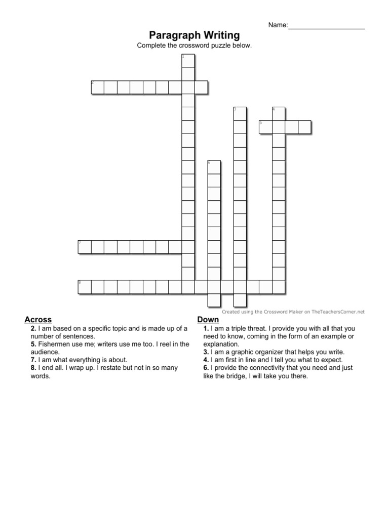Paragraph Writing Crossword Puzzle | PDF