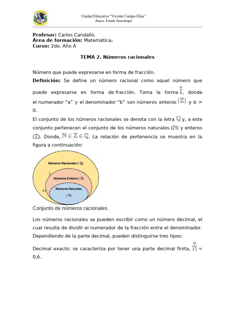 Obj.2 Operaciones en Q 2do Año | PDF | Número racional | Multiplicación