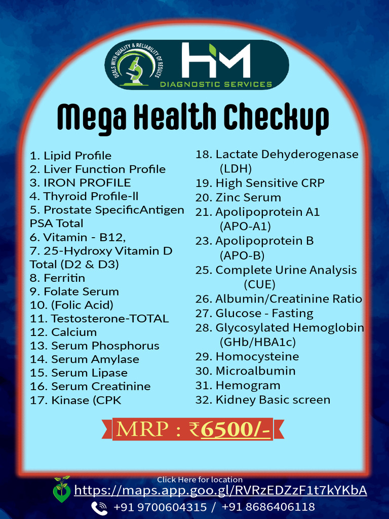 HM LAB Package Details | PDF | Glycated Hemoglobin | Medical Specialties