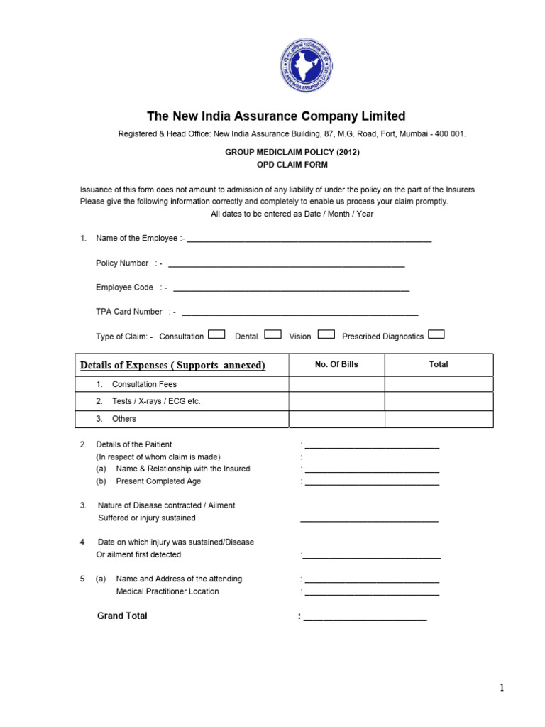 OPD Claim Form | PDF | Insurance | Health Care