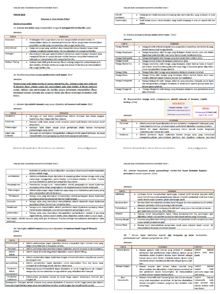 Soalan Dan Cadangan Skema Geo Sem 1 | PDF