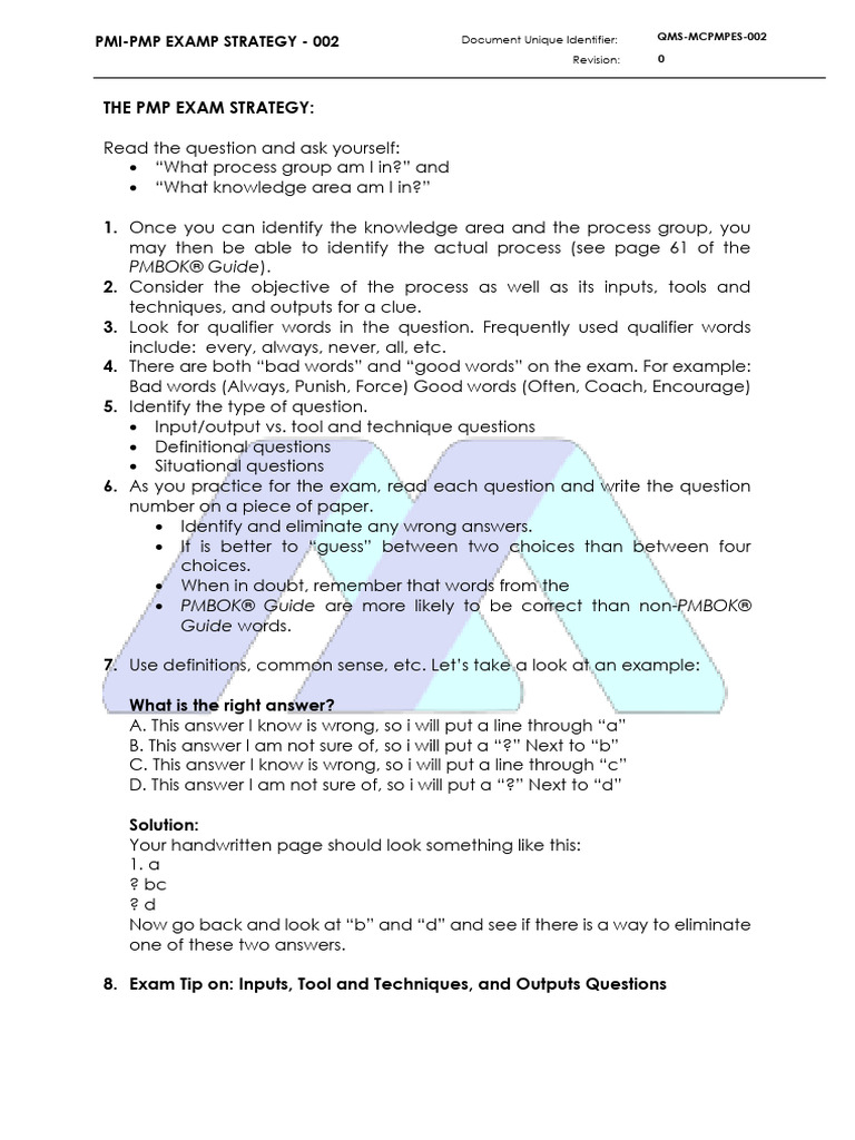 Pmi-Pmp Examp Strategy | PDF | Project Management | Question