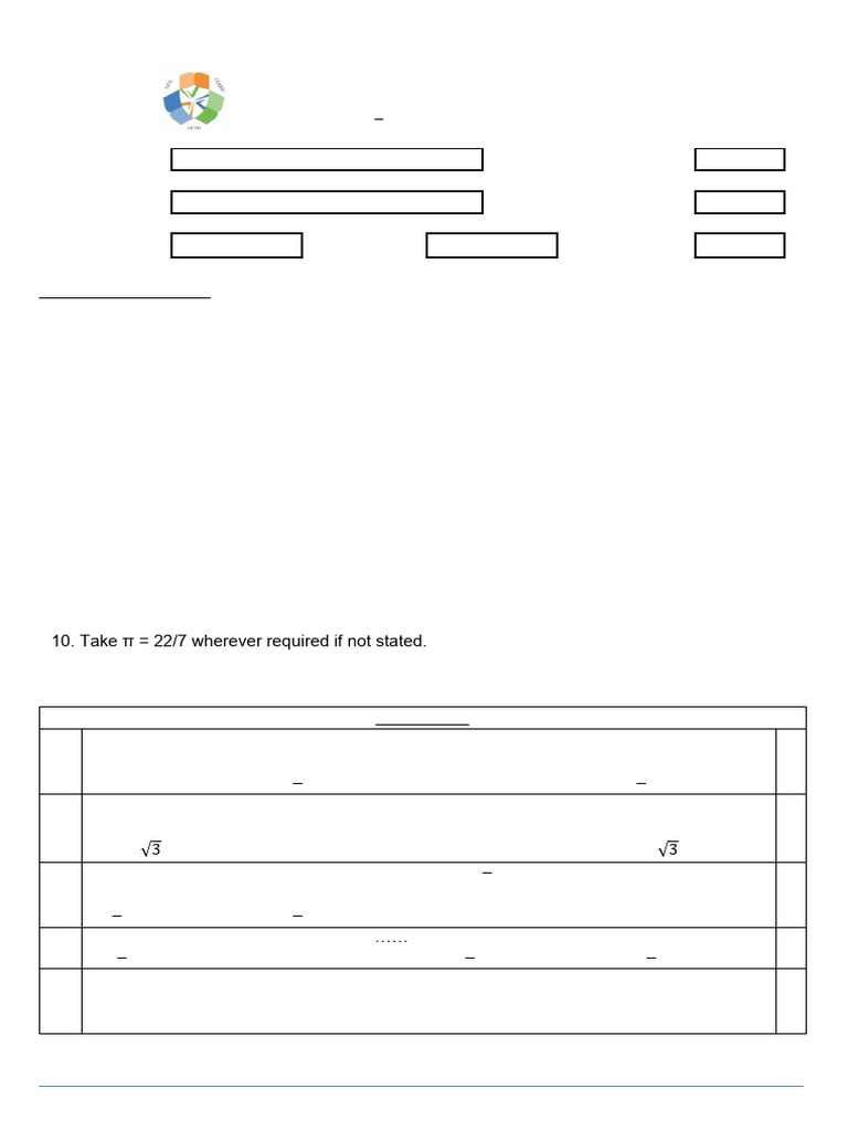 Pre Board Exam QP 24-25 MATH | PDF | Circle | Area