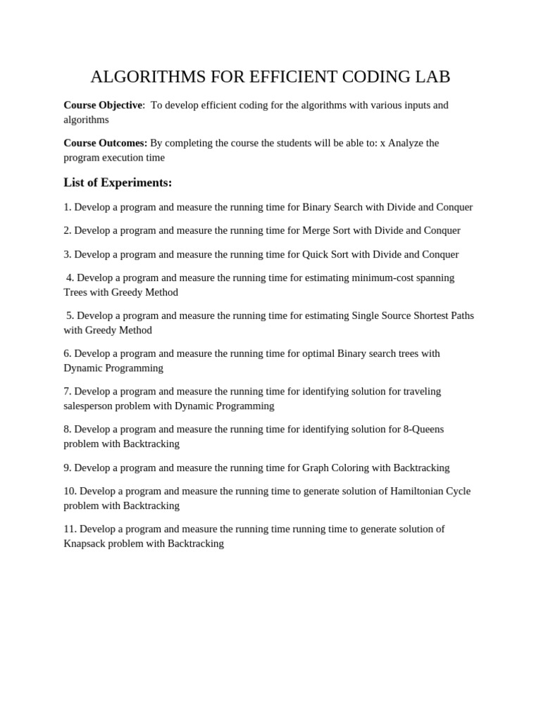 Algorithms For Efficient Coding Lab Objective | PDF
