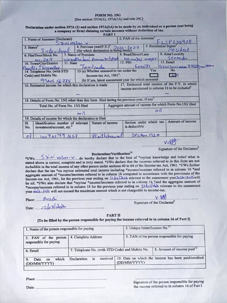 FORM - 15G Srinivasan | PDF