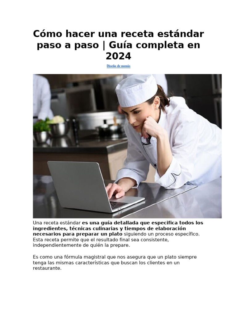 Cómo Hacer Una Receta Estándar Paso A Paso | PDF | Receta | Artes ...