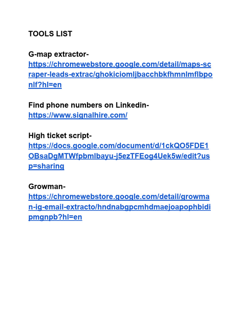 Tools List by Yashika | PDF