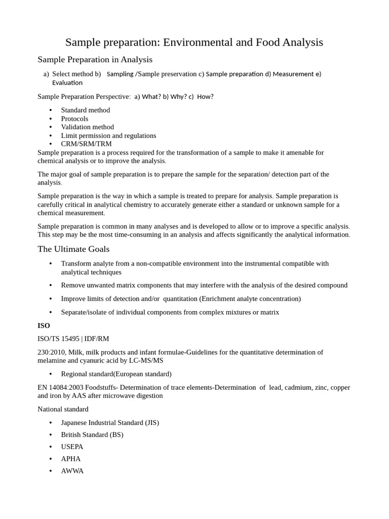 Sample Preparation | PDF | Analytical Chemistry | Parts Per Notation