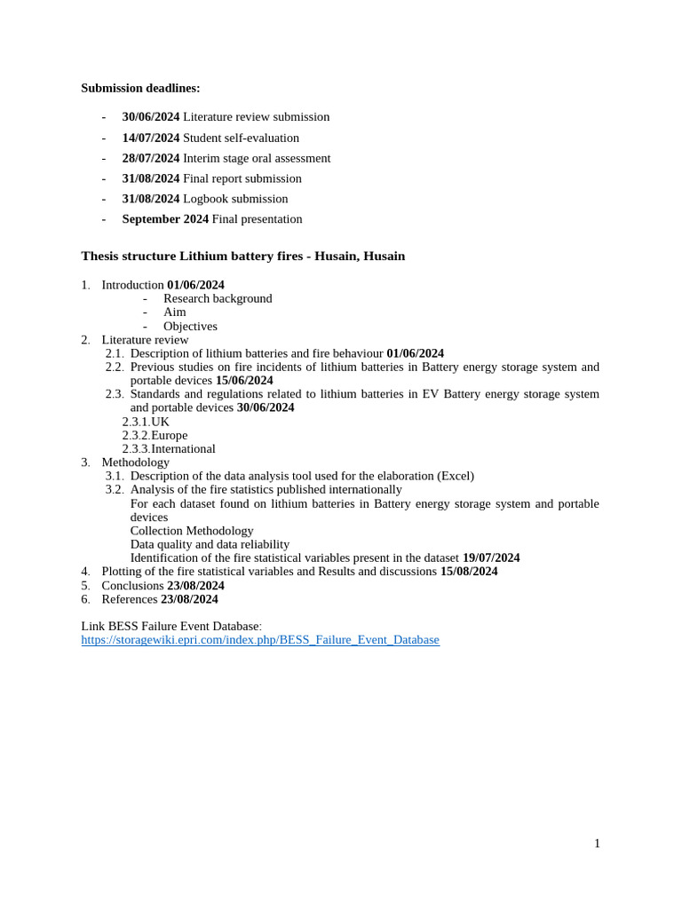 Lithium Battery Fire Thesis Deadlines | PDF