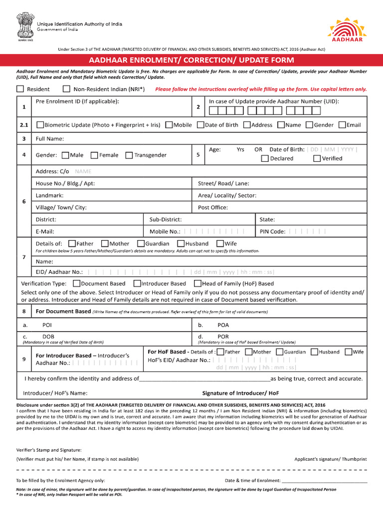 Aadhar Form | PDF
