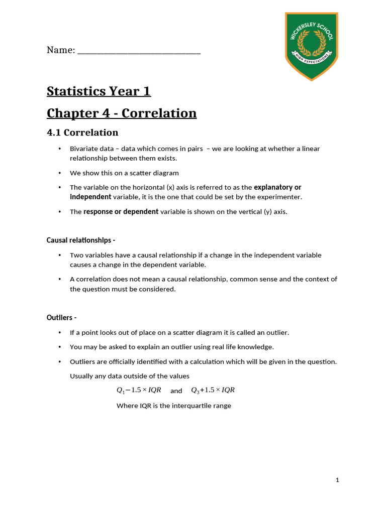 Statistics Year 1 Chapter 4 Booklet | PDF