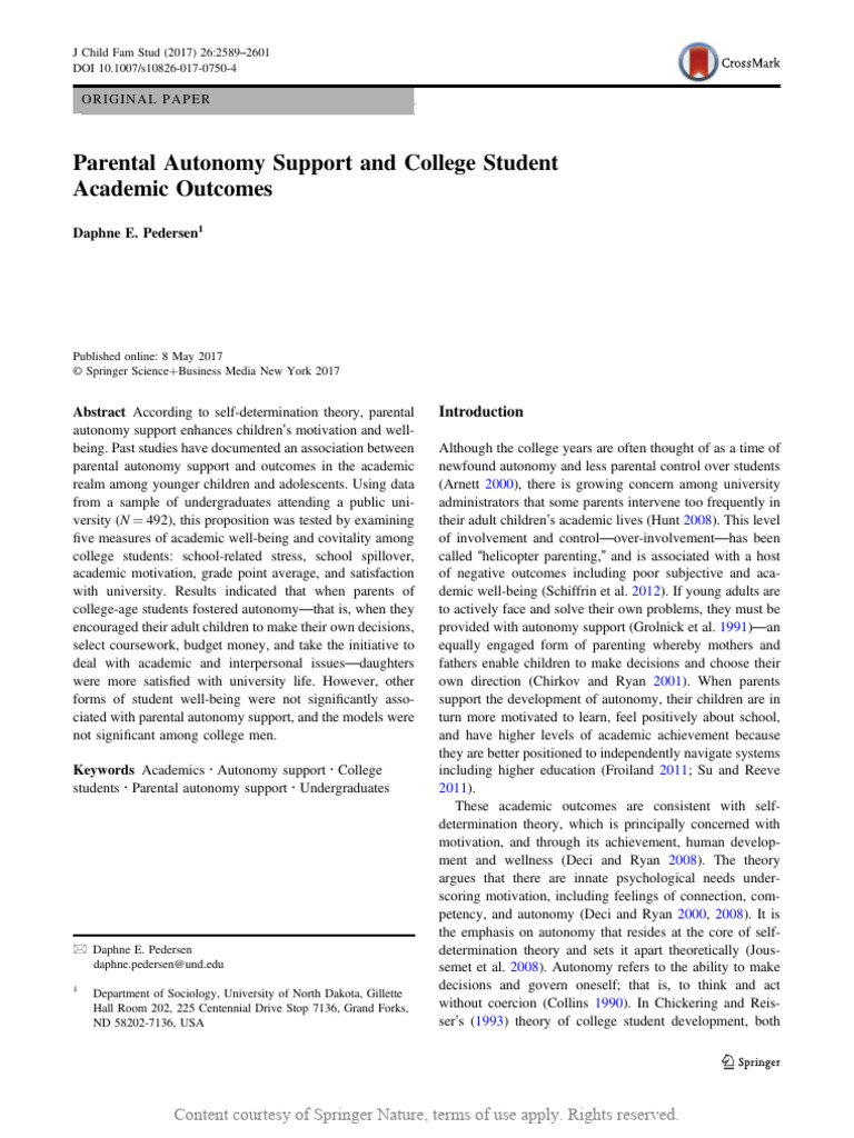 Parental Autonomy Support and College Student Acad | PDF | Social ...