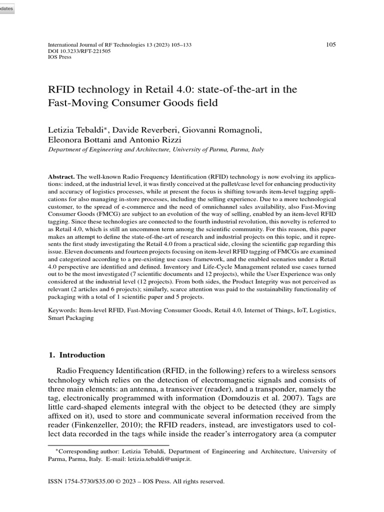 Tebaldi Et Al 2023 Rfid Technology in Retail 4 0 State of the Art in the Fast Moving Consumer ...
