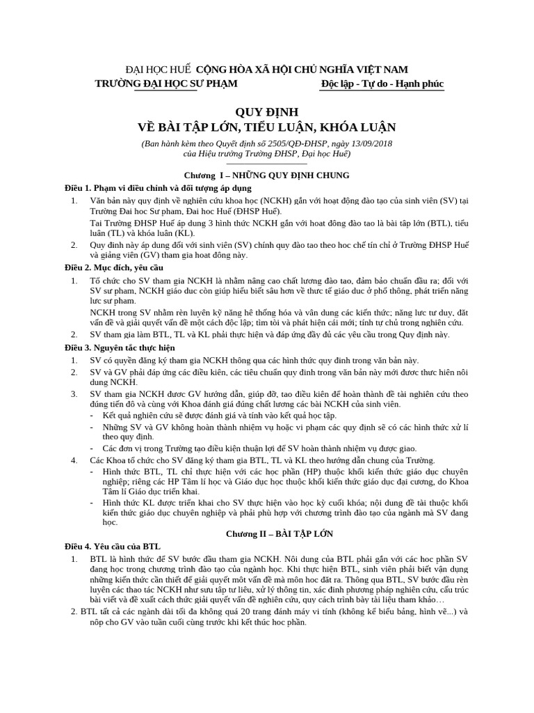 Quy định BTL, TL | PDF