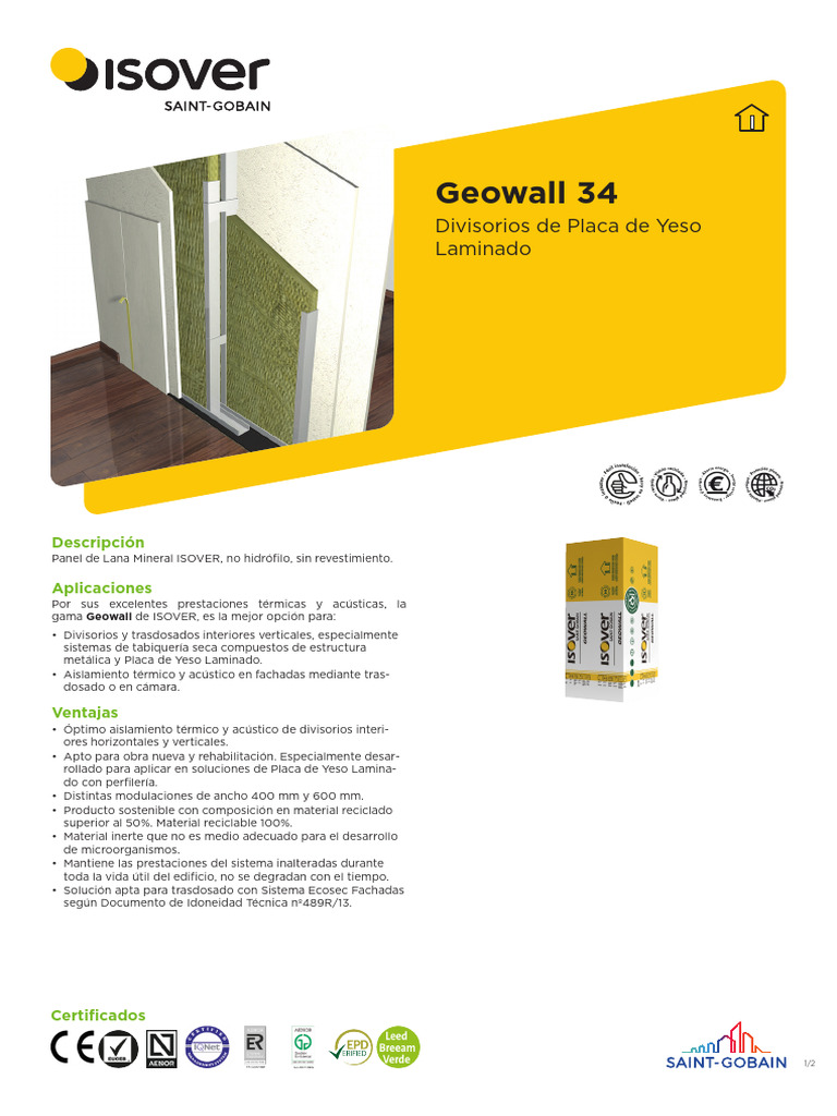 FT_Geowall_34_ES | PDF | Paneles de yeso | Aislamiento térmico