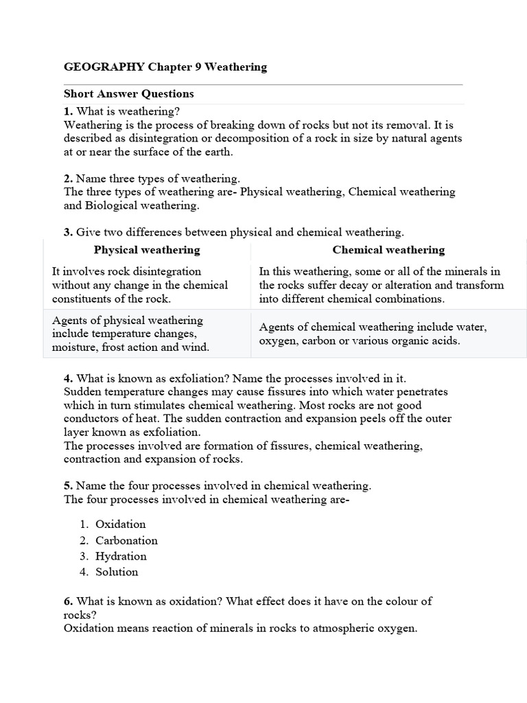 9TH Geography CH 9 Weathering | PDF | Weathering | Rock (Geology)