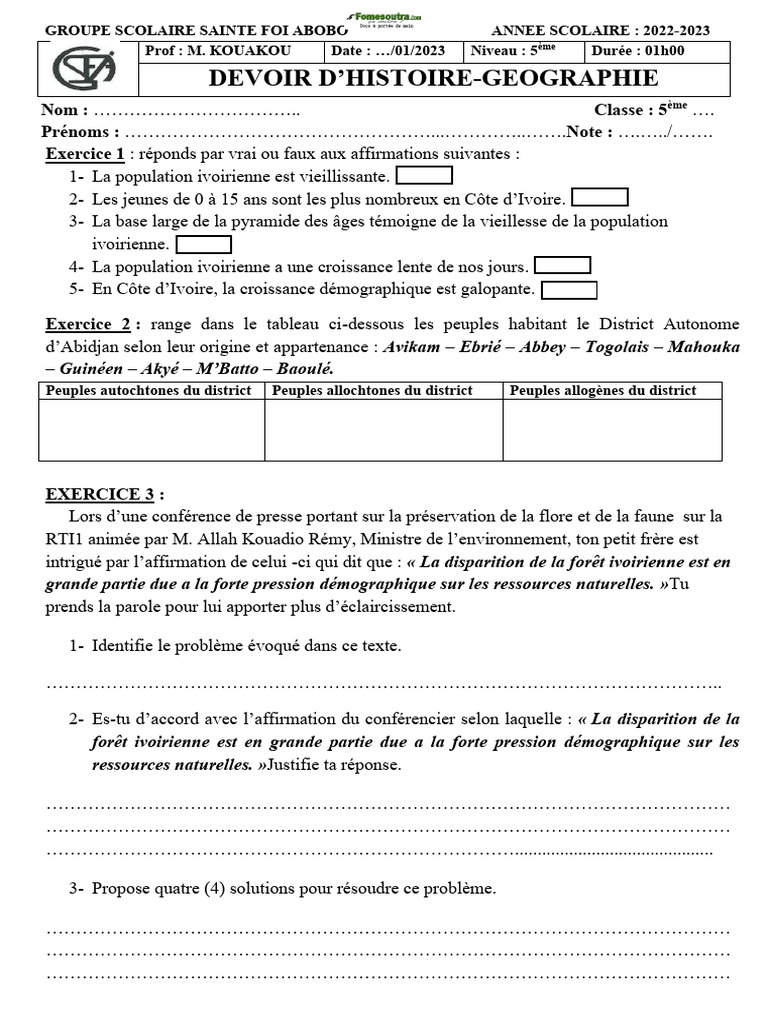 Devoir HG 5ème 30 | PDF