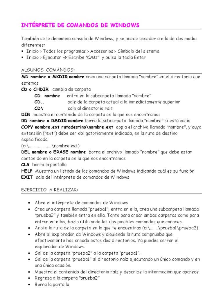 Interprete Comandos WIN | PDF | Archivo de computadora | Tecnología de sistema operativo