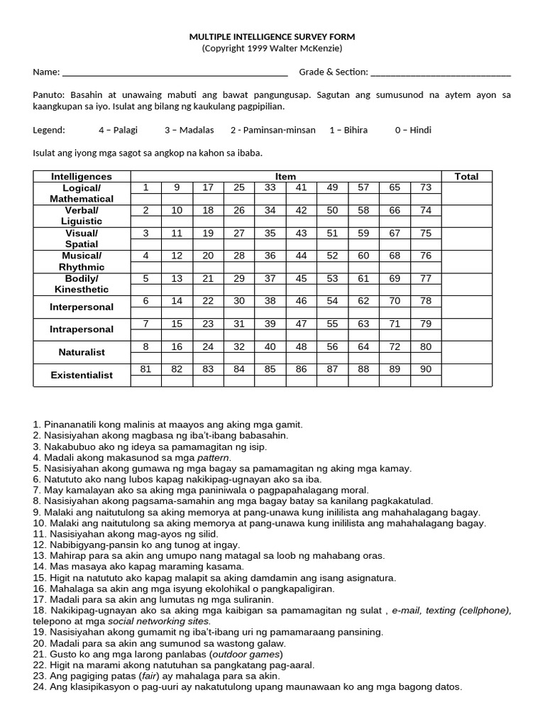 Multiple-Intelligence-Survey-Form 2 | PDF