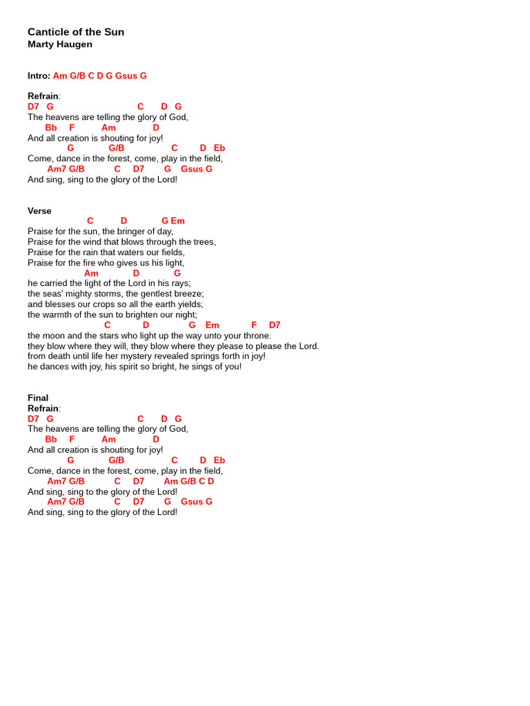 Canticle of The Sun - Marty Haugen | PDF