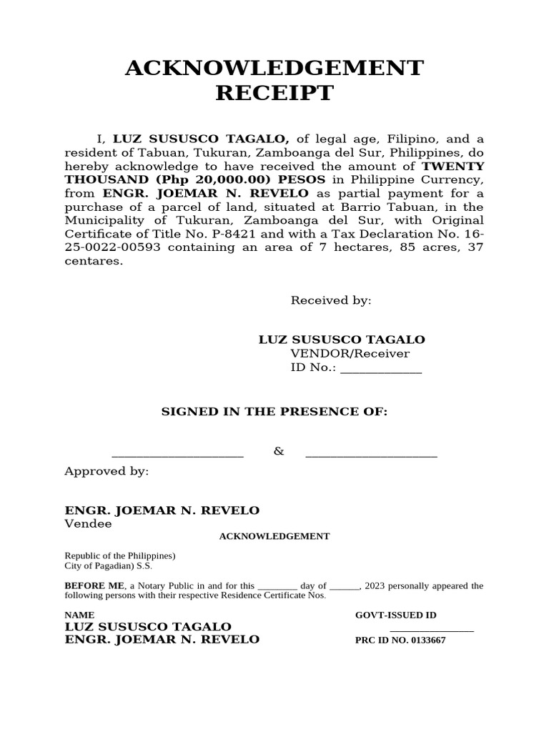 ACKNOWLEDGEMENT RECEIPT 20k - Copy | PDF