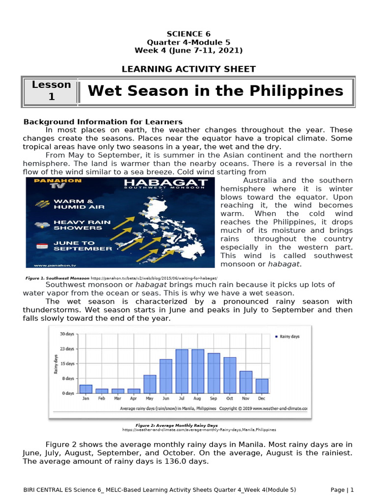 Las-Science 6-Q4-Week 4 (Module5) | PDF | Rain | Monsoon