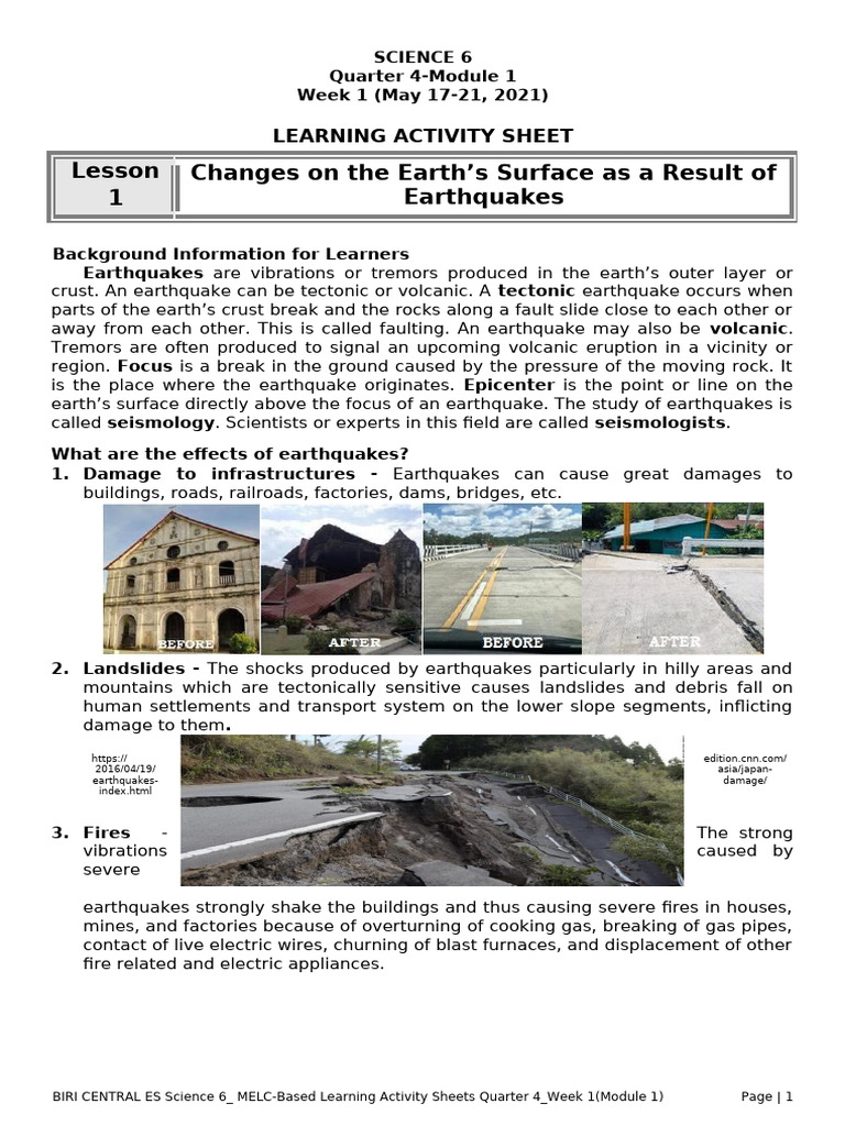 Las-Science 6-Q4-Week 1 (Module1) | PDF | Earthquakes | Tsunami
