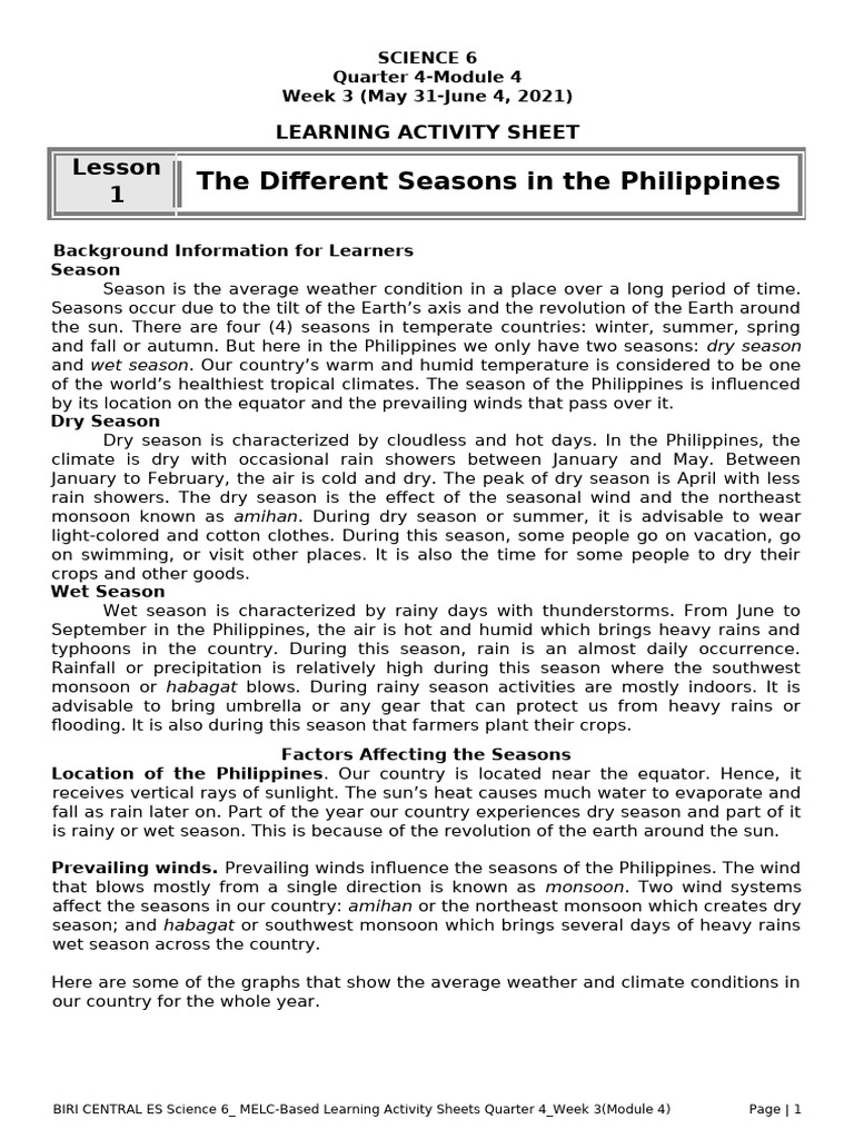 Las-Science 6-Q4-Week 3 (Module4) | PDF | Rain | Wet Season