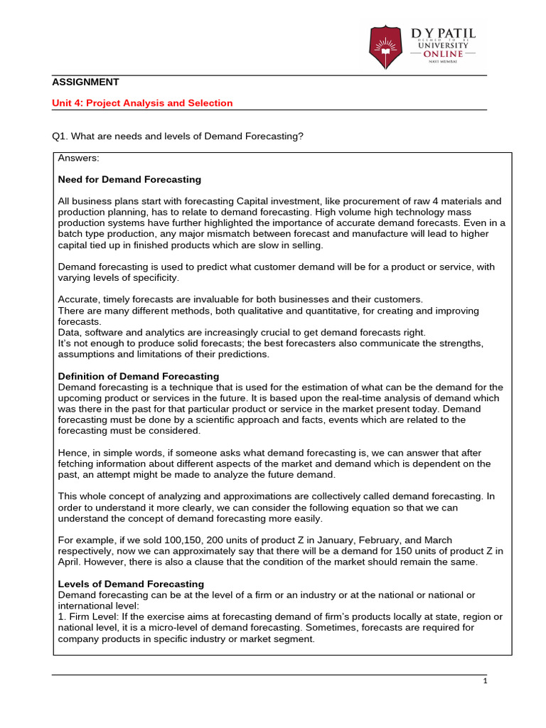 Unit 4 Assignment Project Analysis and Selection | PDF | Forecasting | Demand