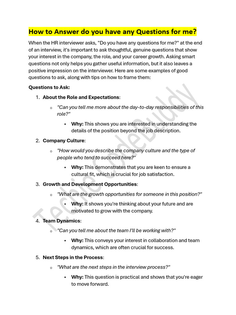 How to Answer Do You Have Any Questions for Me | PDF | Human ...