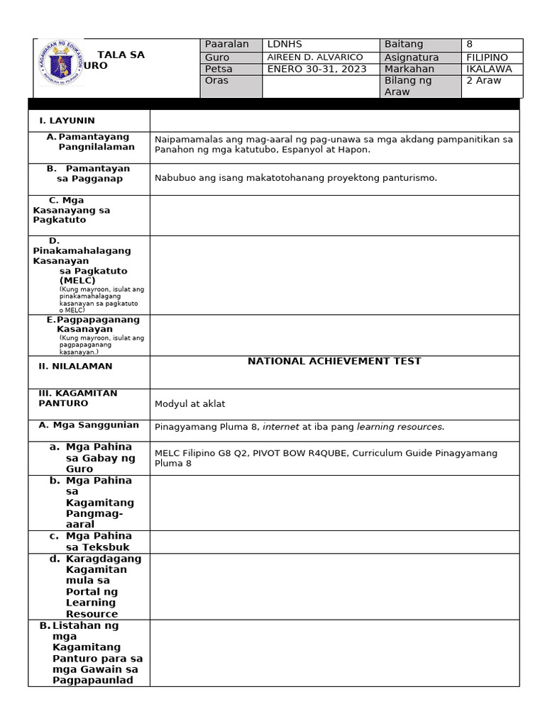 GR8 - DLP - Jan 30-31 | PDF