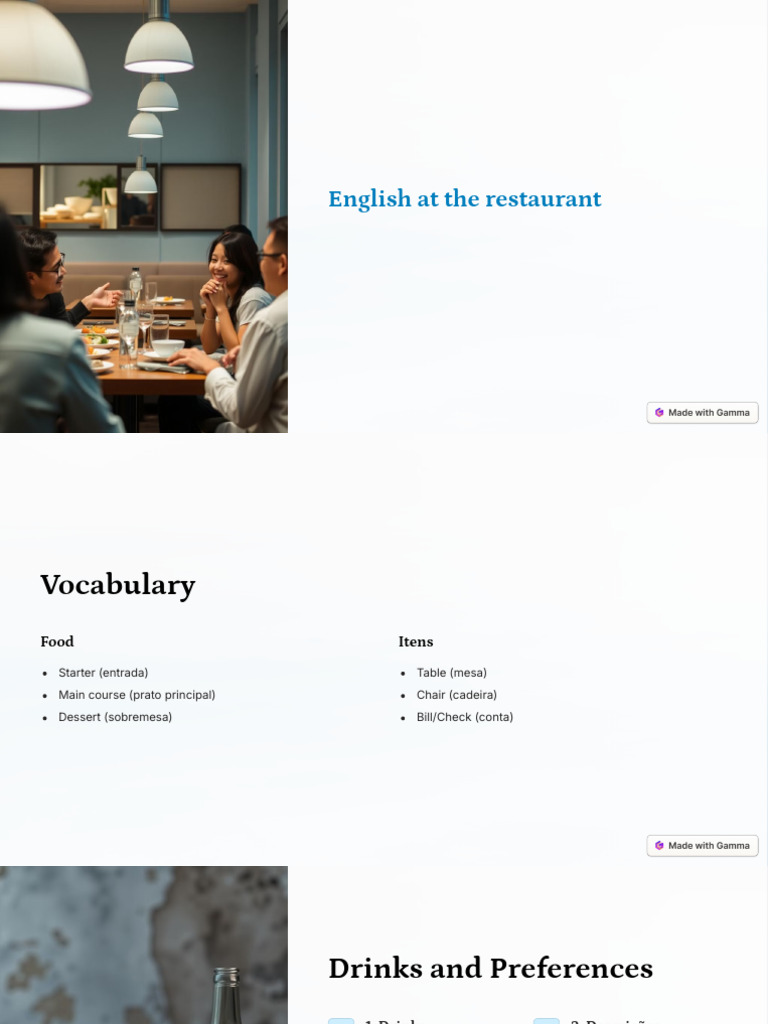 English Vocabulary for Restaurants | PDF