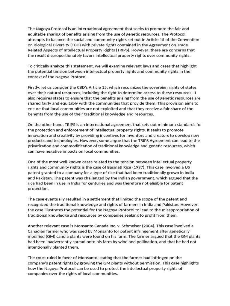 Nagoya Protocol: Balancing Rights Issues | PDF | Traditional Knowledge ...