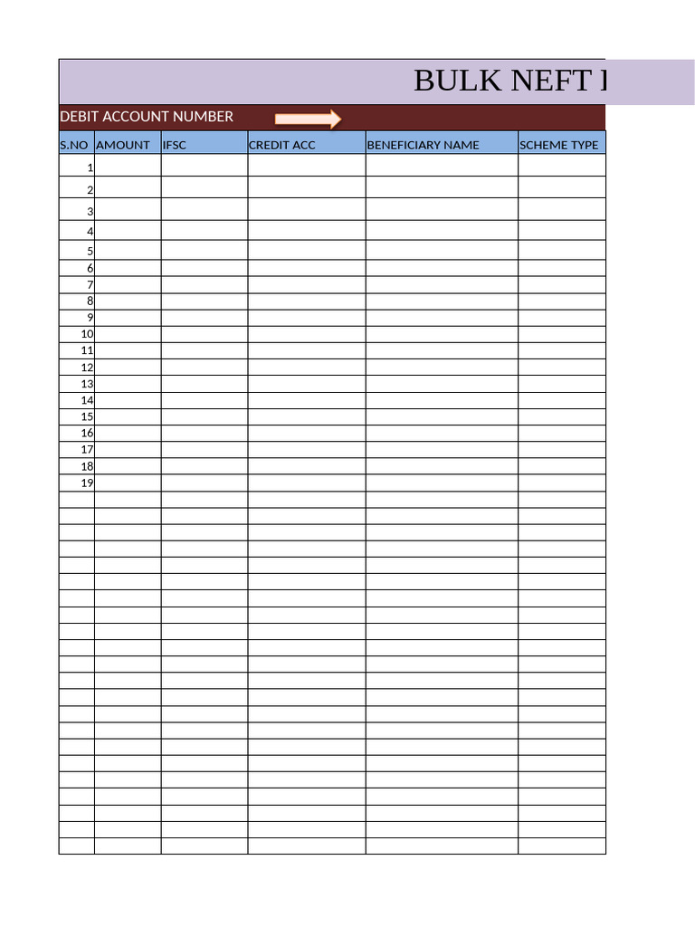 Bulk NEFT Excel Format Guide | PDF | Microsoft Excel | Computing
