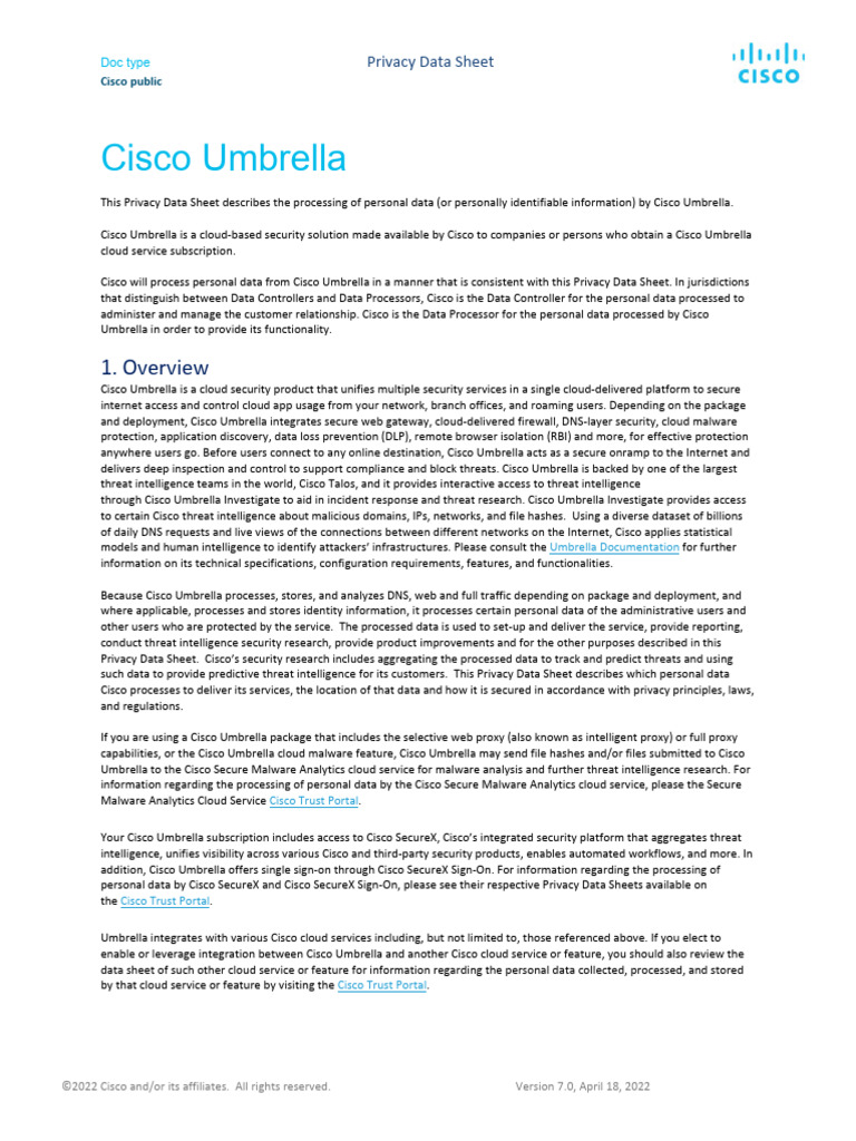 Cisco Umbrella Privacy Data Sheet | PDF | Proxy Server | Port (Computer ...