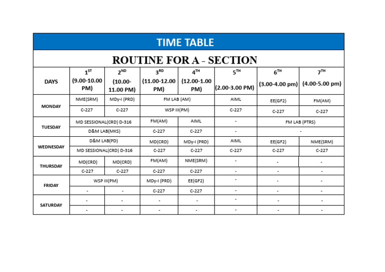 Time Table | PDF
