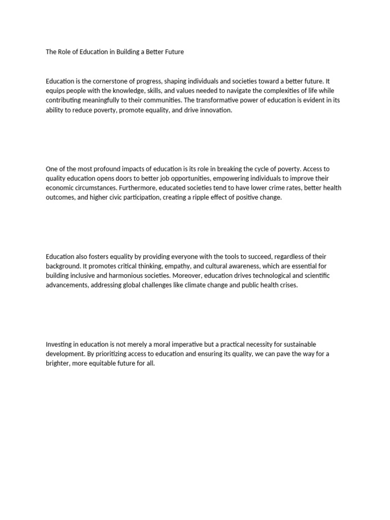 Role of Education in Building A Better Future | PDF