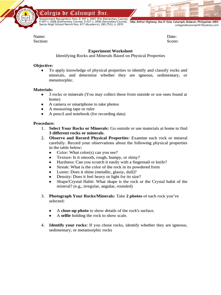 Experiment Rocks and Minerals | PDF | Rock (Geology) | Minerals