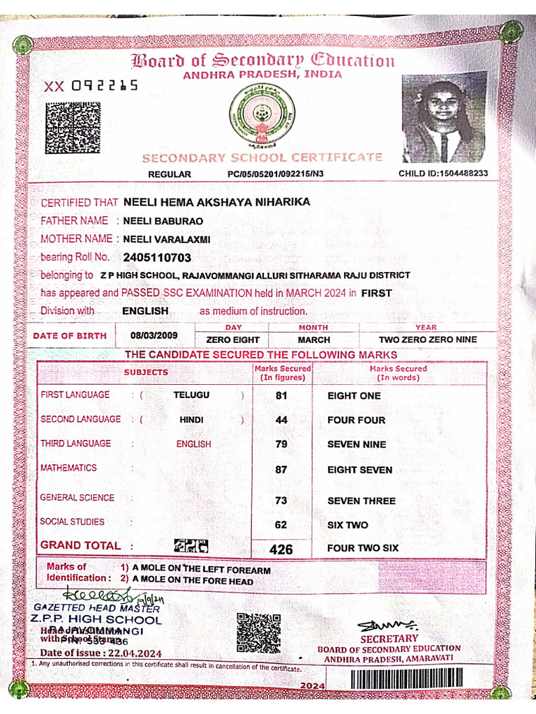 Akshaya 10th Memo | PDF